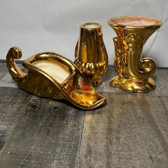Accents | Vintage Porcelain Cornucopia Three Piece Set Painted Gold ...